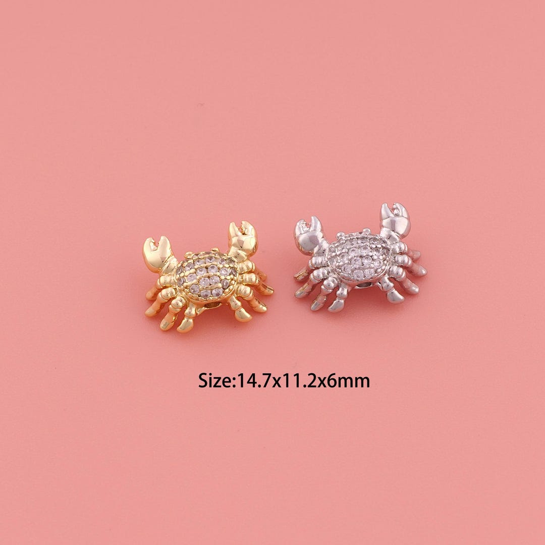 Crab Beads,18k Gold Filled Marine Life Beads,cubic Zirconia Crab,marine ...