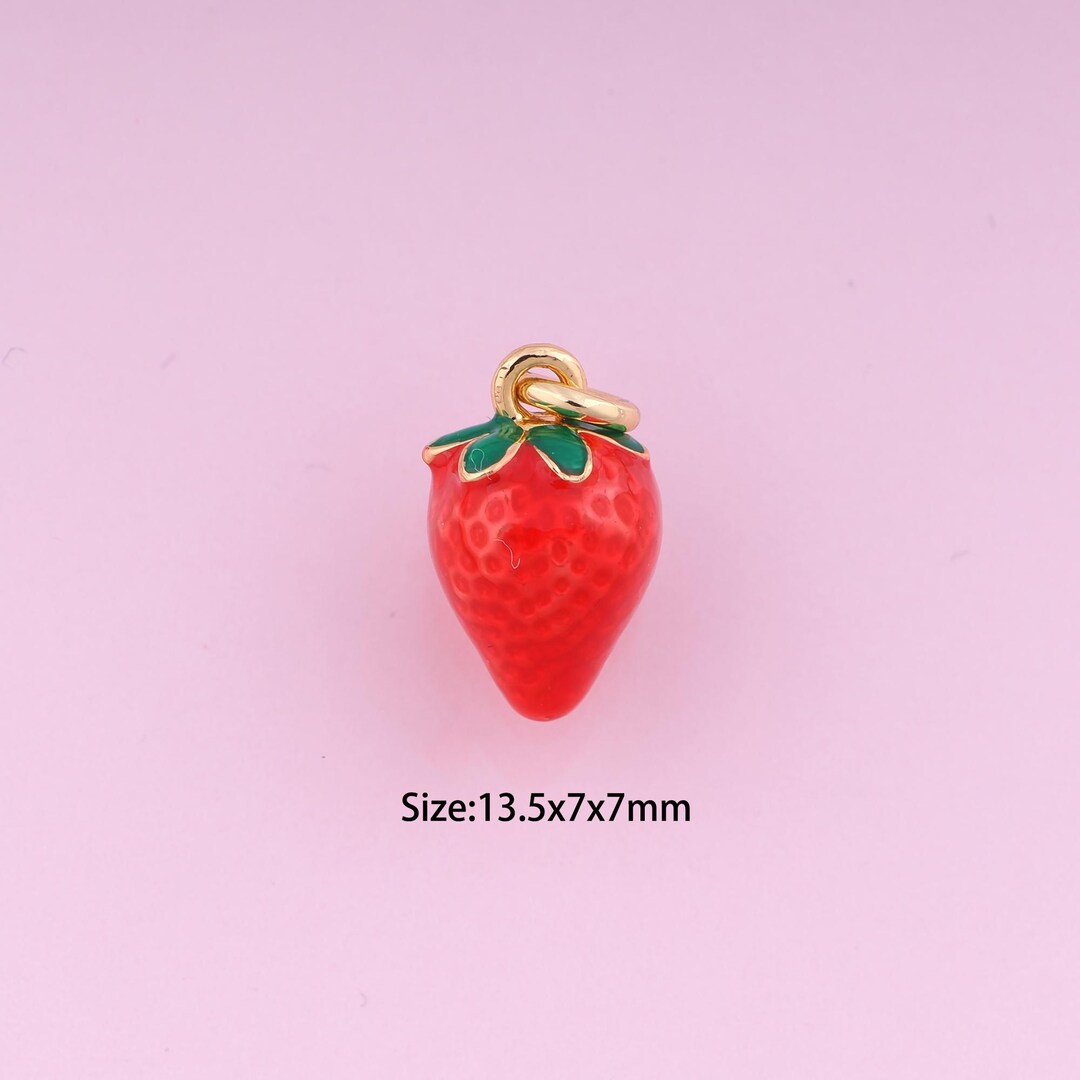 Strawberry Pendant,18k Gold Filled Fruit Charm,enamel Fruit,strawberry ...