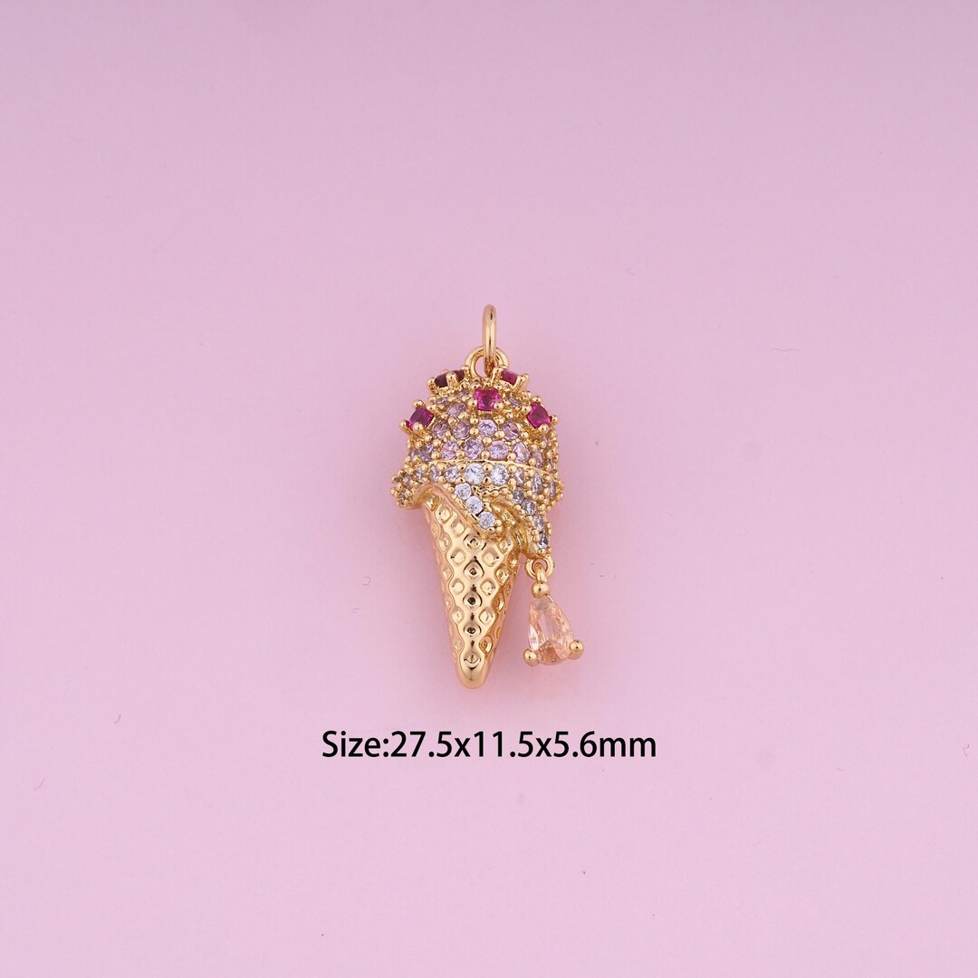 Ice Cream Pendant,18k Gold Filled Ice Cream Charm,cubic Zirconia Ice ...