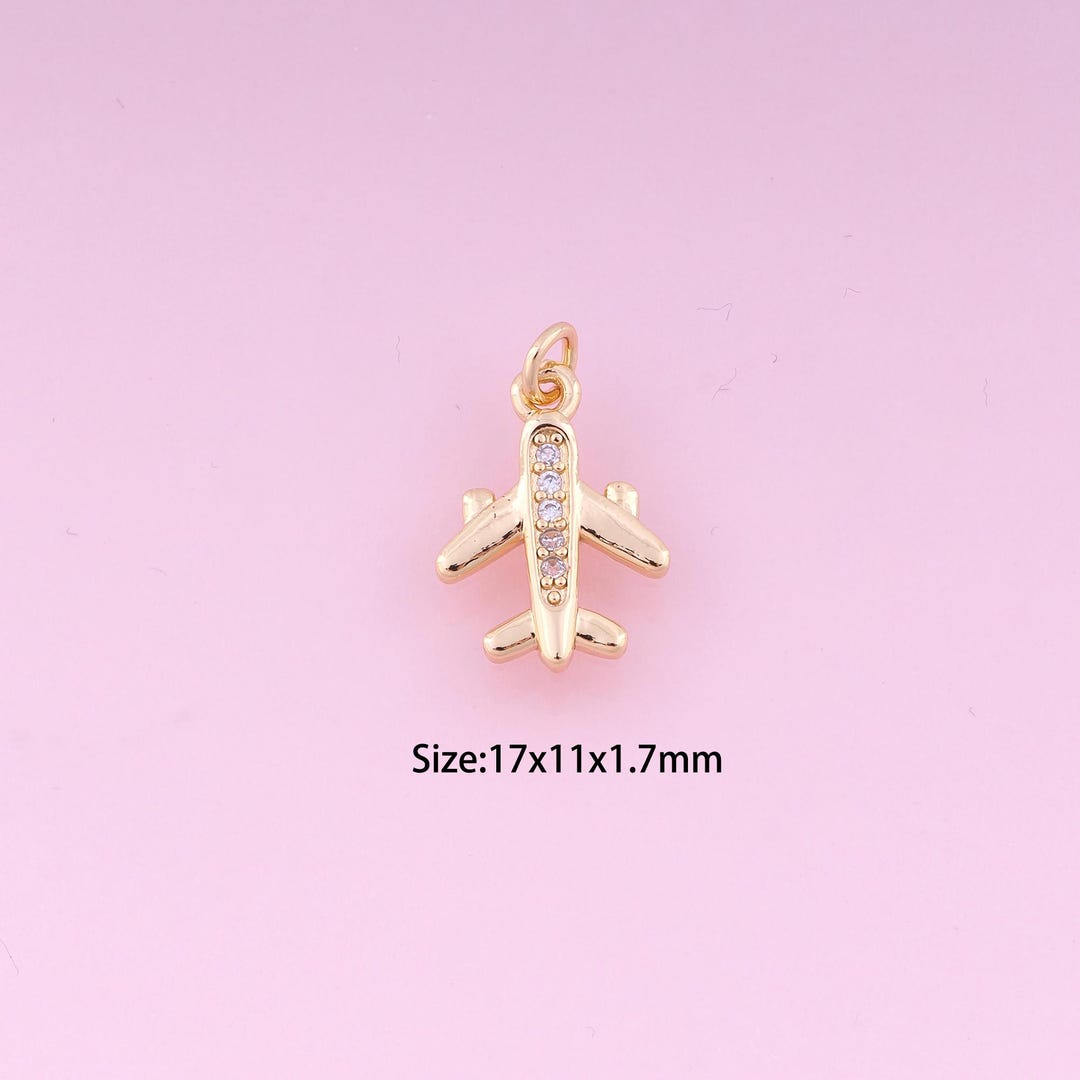Airplane Pendant,18k Gold Filled Airplane Charm,cubic Zirconia Airplane ...