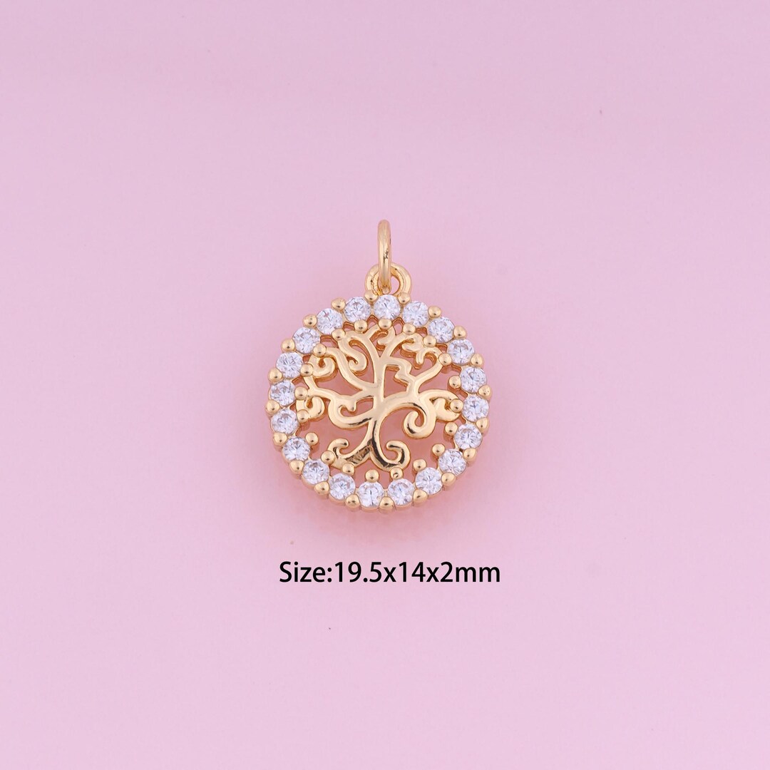 Tree of Life Pendant,18k Gold Filled Round Charm,cubic Zirconia Tree of ...