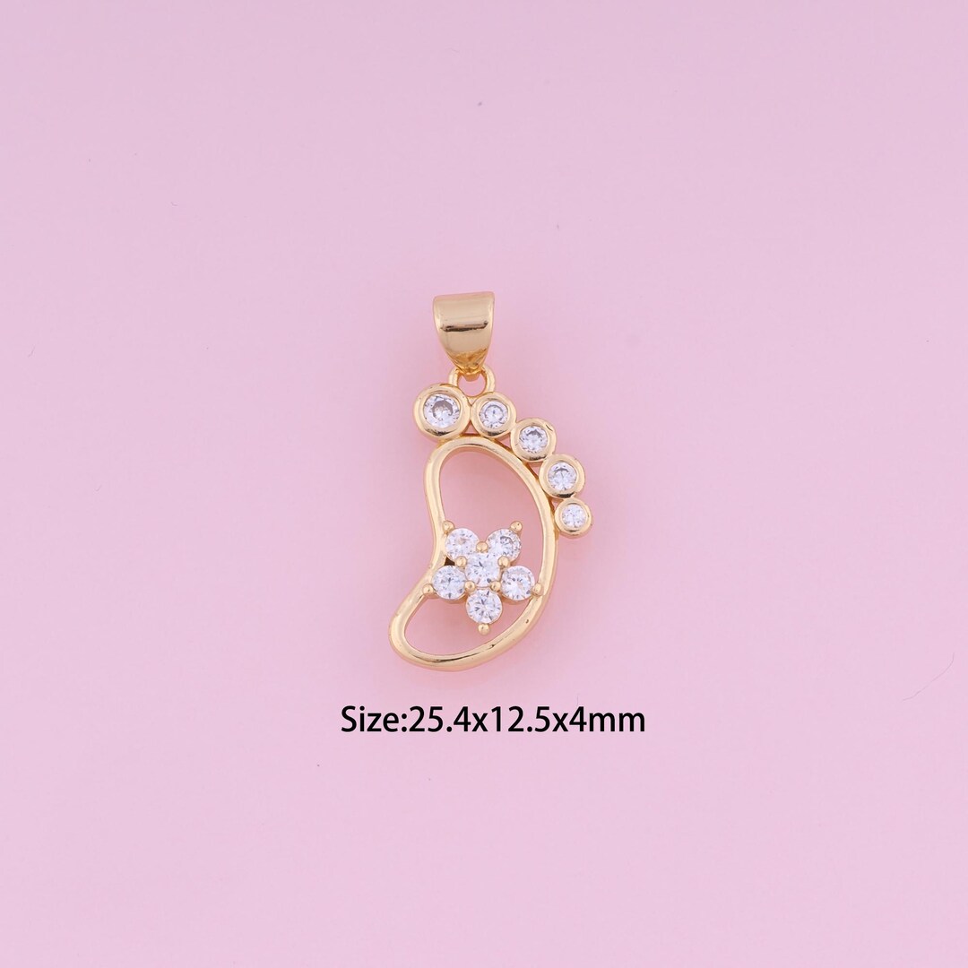 Foot Pendant,18k Gold Filled Flower Charm,cubic Zirconia Foot,flower ...