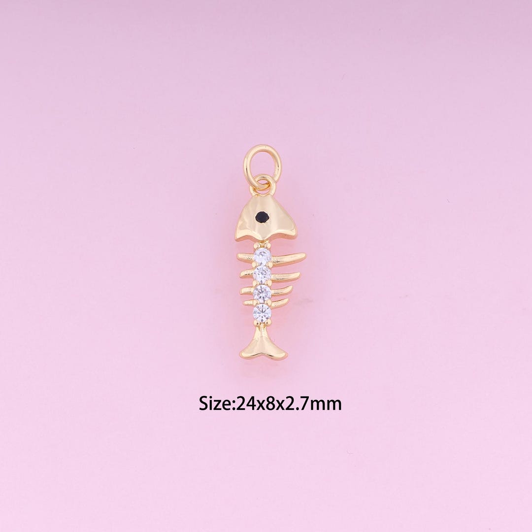 Fishbone Pendant,18k Gold Filled Fishbone Charm,cubic Zirconia Fishbone ...