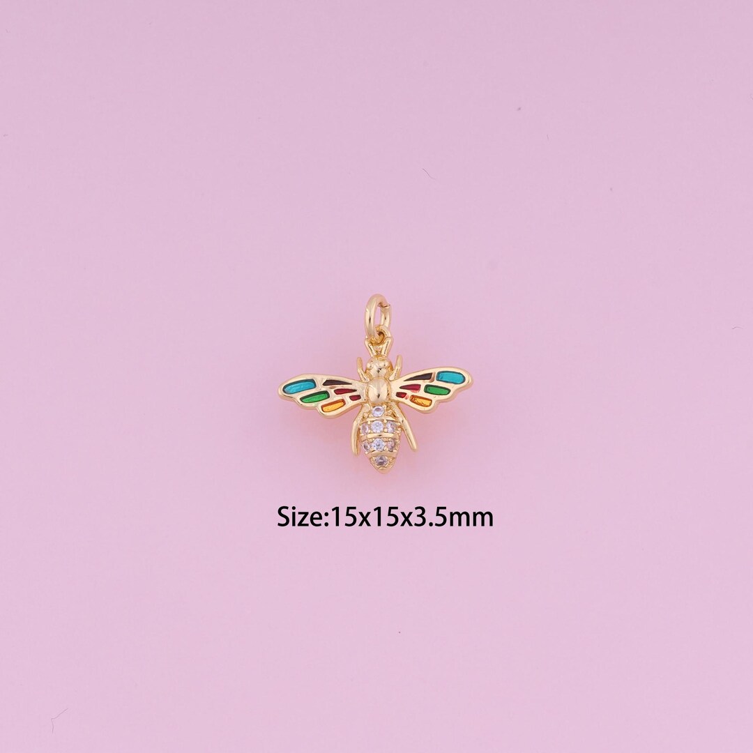 Bee Pendant,18k Gold Filled Bee Charm,cubic Zirconia Bee,bee Charms,diy ...