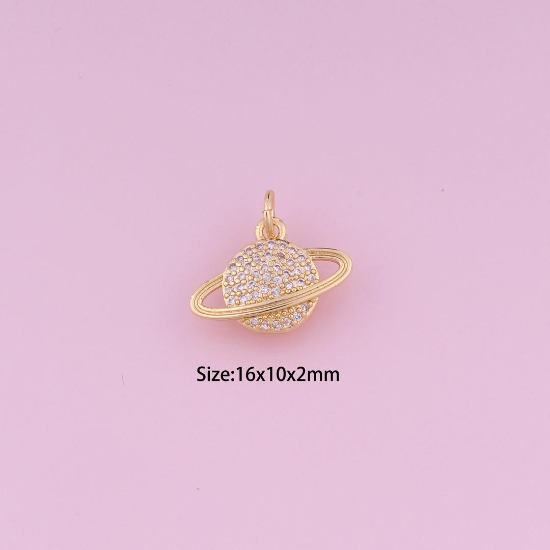 Saturn Pendant,18k Gold Filled Saturn Charm,cubic Zirconia Saturn ...