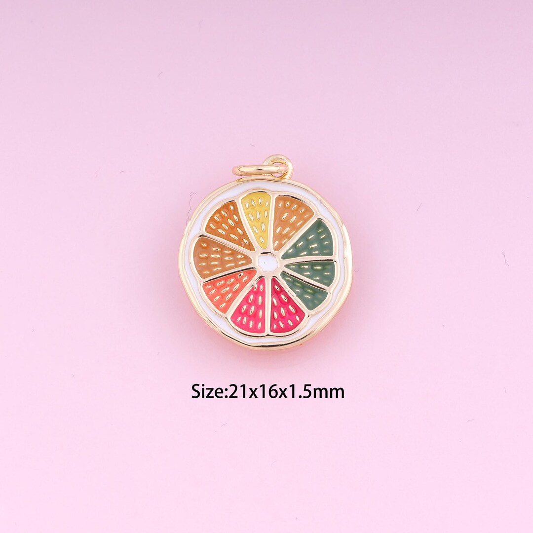 Lemon Slice Pendant,18k Gold Filled Fruit Charm,enamel Fruit,lemon ...