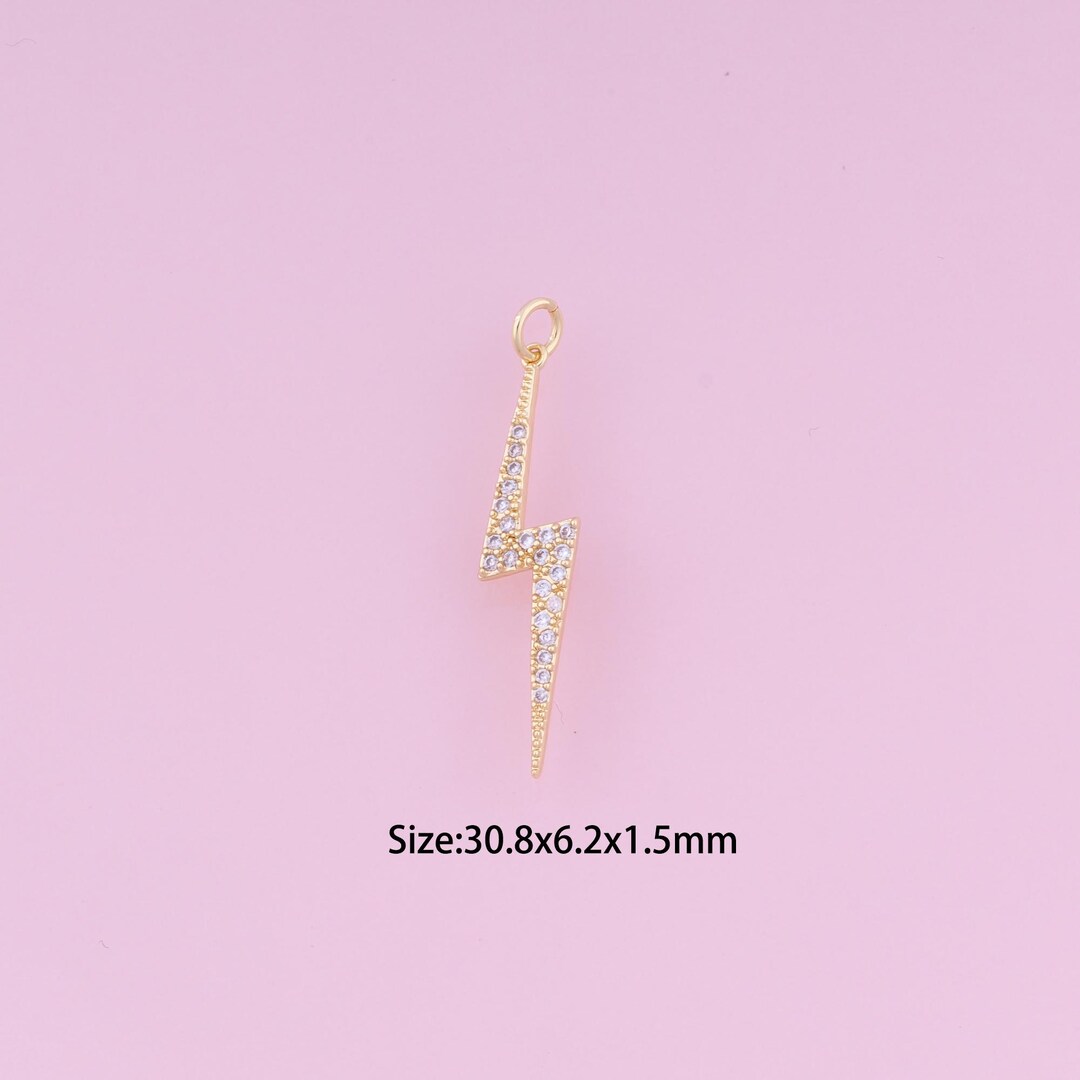 Lightning Pendant,18k Gold Filled Lightning Charm,cubic Zirconia Lightning,lightning Charms,diy ...