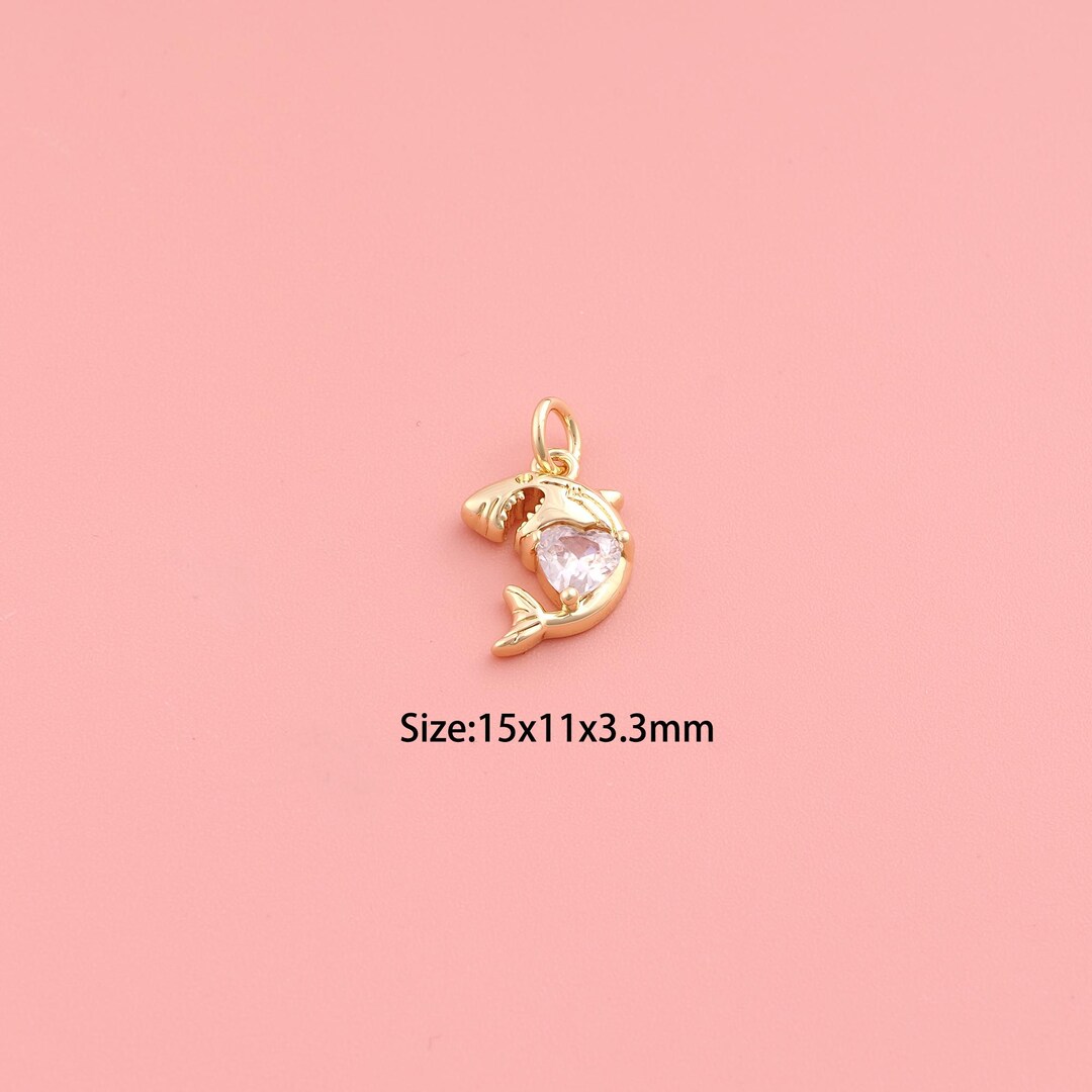 Shark Pendant,18k Gold Filled Marine Life Charm,cubic Zirconia Shark ...