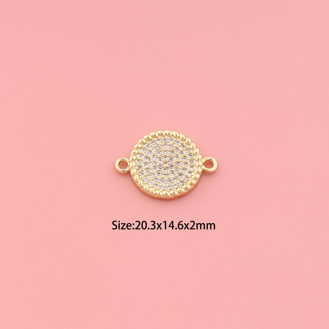 Round Connector,18k Gold Filled Disc Connector,cubic Zirconia Coin ...