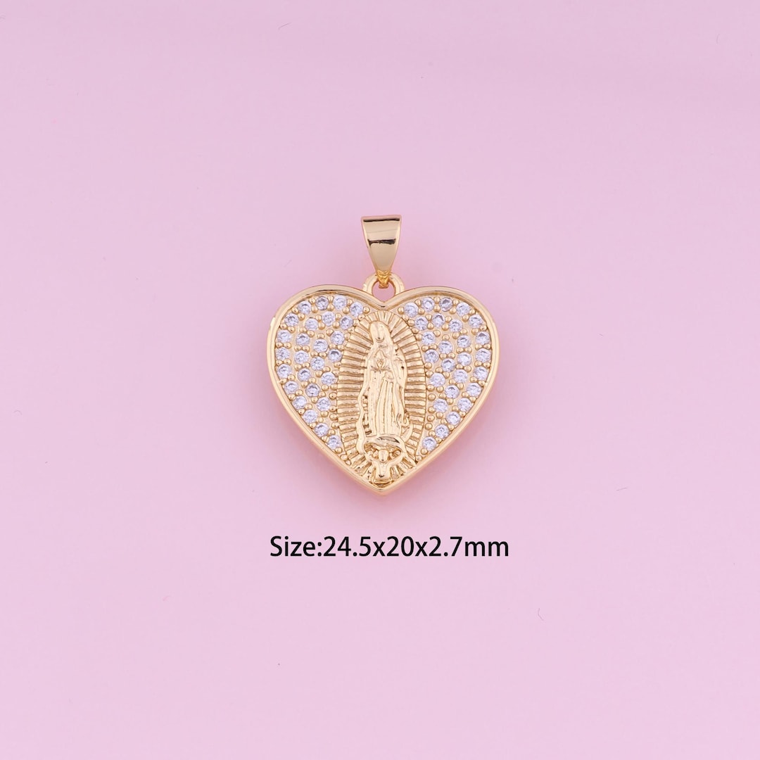Virgin Mary Pendant,18k Gold Filled Religious Charm,cubic Zirconia ...