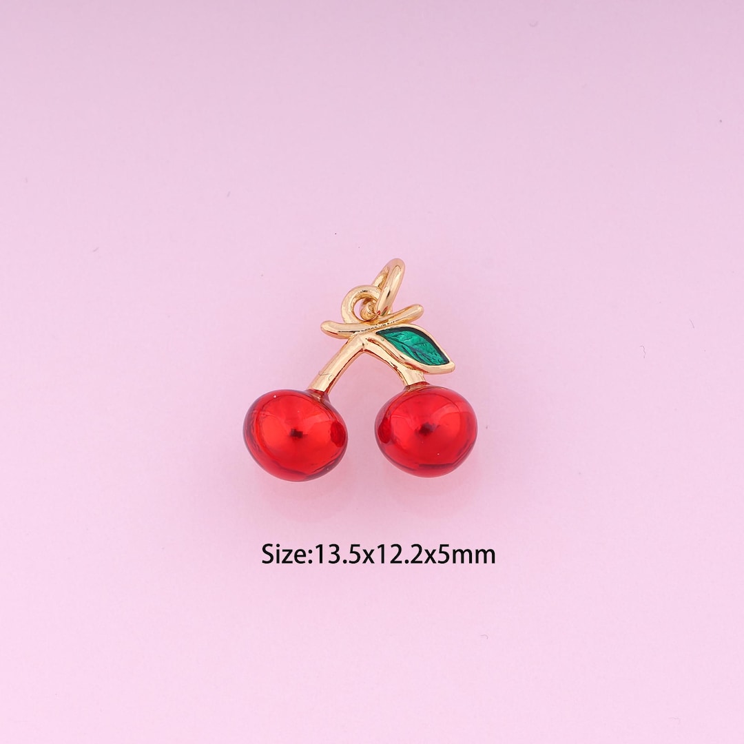 Cherry Pendant,18k Gold Filled Fruit Charm,enamel Fruit,cherry Charms ...