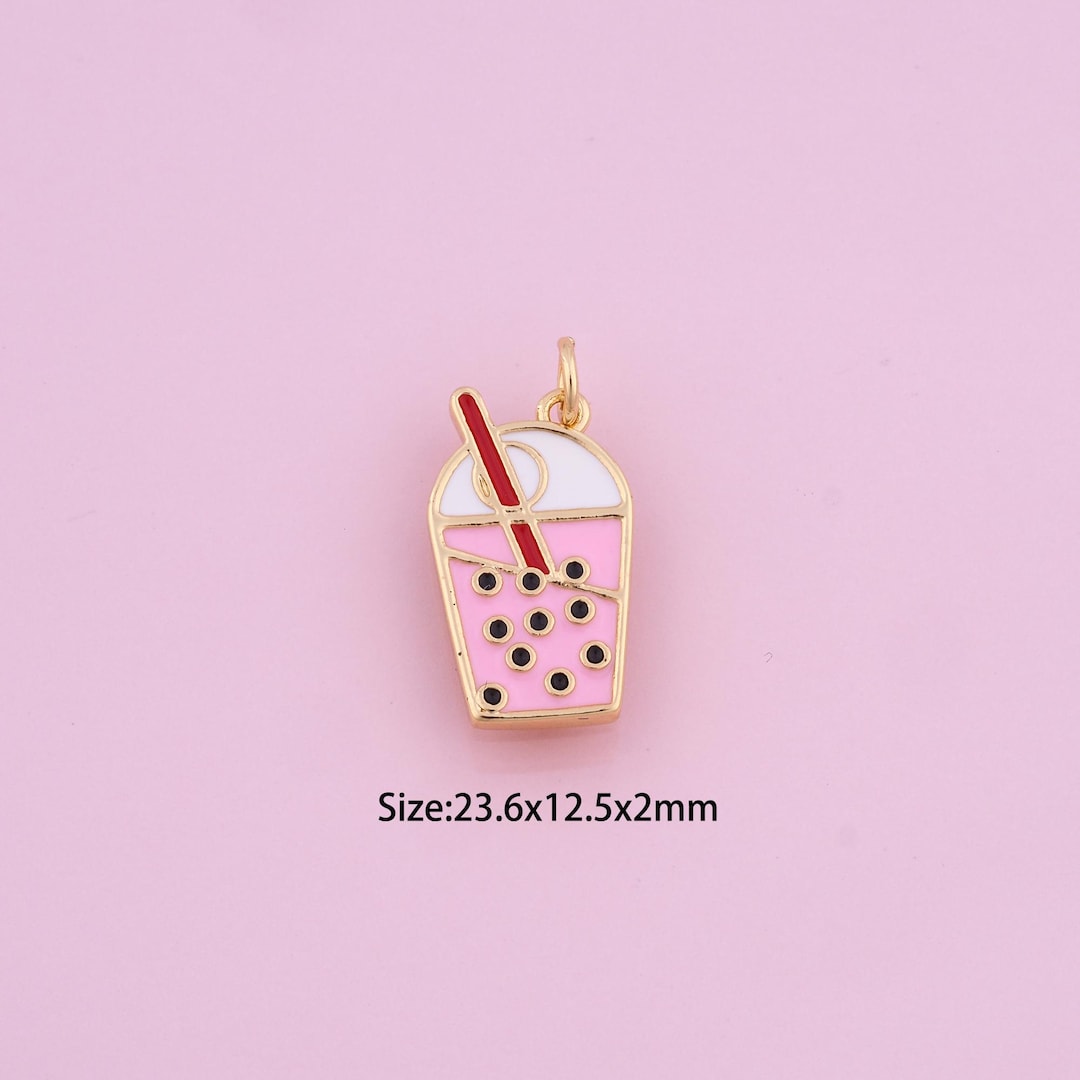 Milk Tea Pendant,18k Gold Filled Beverage Charm,enamel Milk Tea ...