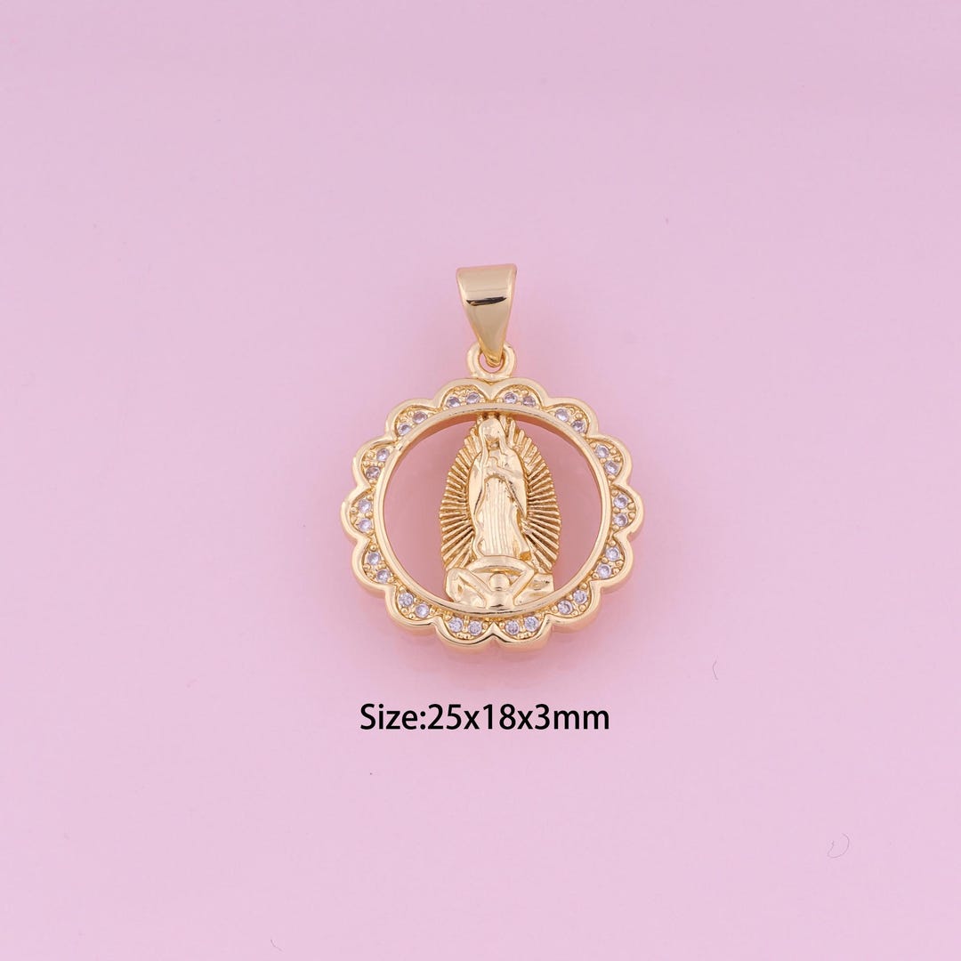 Virgin Mary Pendant,18k Gold Filled Religious Charm,cubic Zirconia ...
