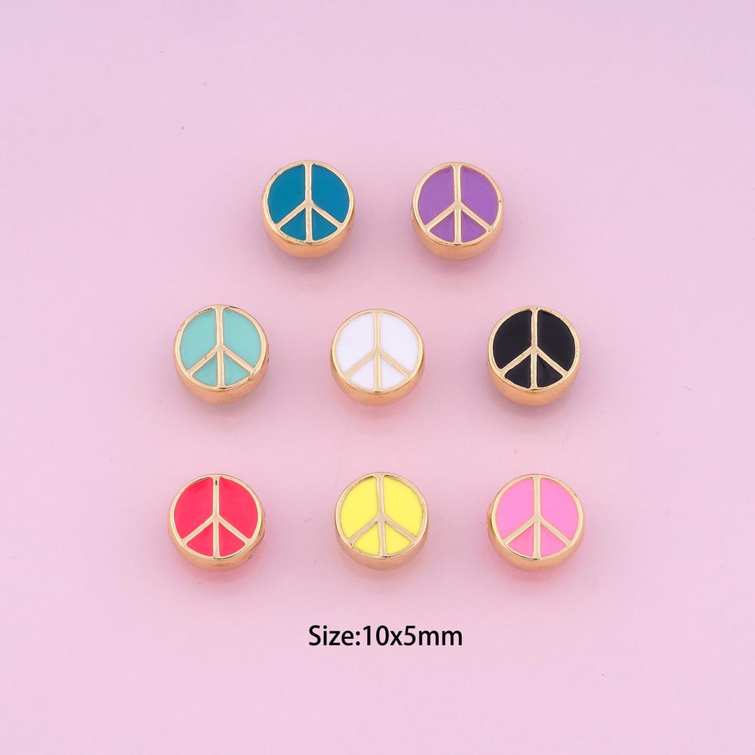 Peace Sign Beads,18k Gold Filled Round Flat Beads,symbol Beads,diy ...