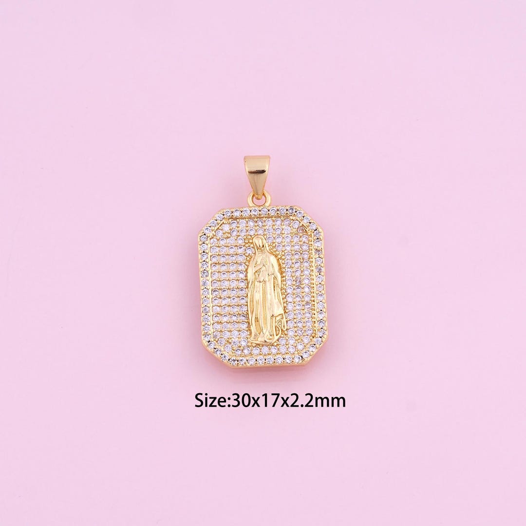 Virgin Mary Pendant,18k Gold Filled Religious Charm,cubic Zirconia ...