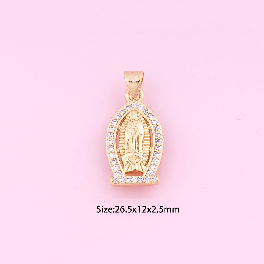 Virgin Mary Pendant,18k Gold Filled Religious Charm,cubic Zirconia ...