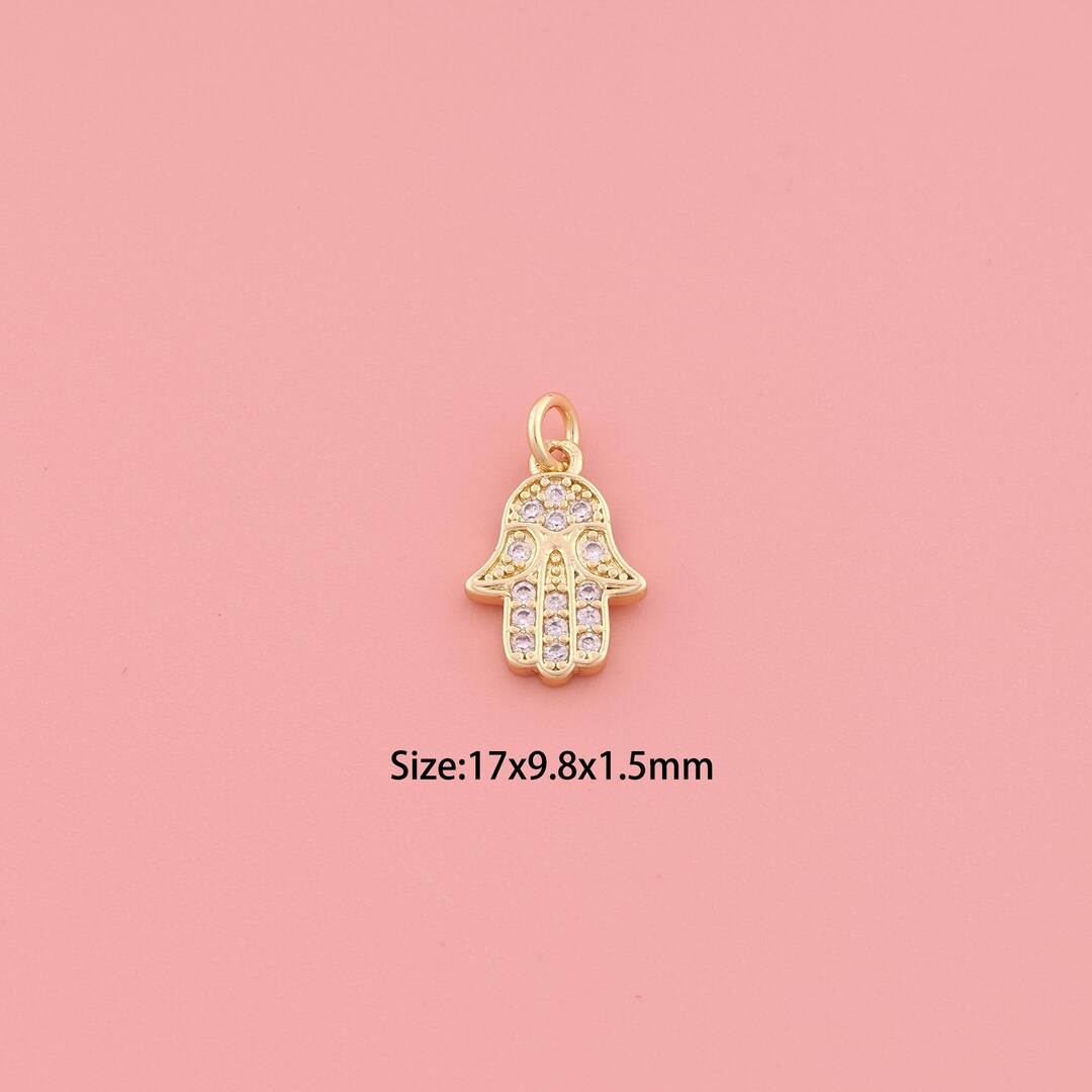 Hamsa Pendant,18k Gold Filled Fatima Charm,cubic Zirconia Hand,hamsa ...