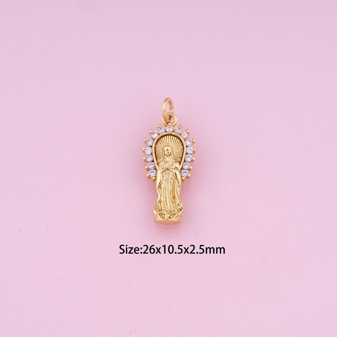 Virgin Mary Pendant,18k Gold Filled Religious Charm,cubic Zirconia ...