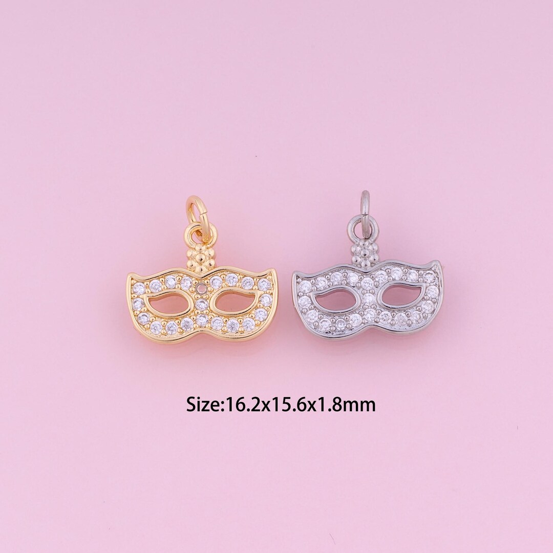 Mask Pendant,18k Gold Filled Mask Charm,cubic Zirconia Mask,mask Charms ...