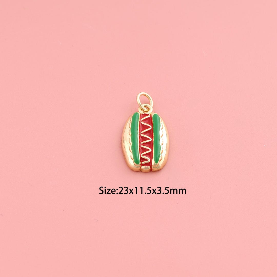 Hot Dog Pendant,18k Gold Filled Hot Dog Charm,enamel Hot Dog,hot Dog ...