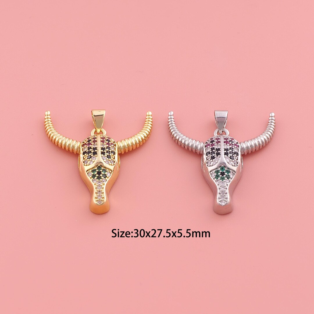 Cow Head Pendant,18k Gold Filled Animal Charm,cubic Zirconia Cow Head ...