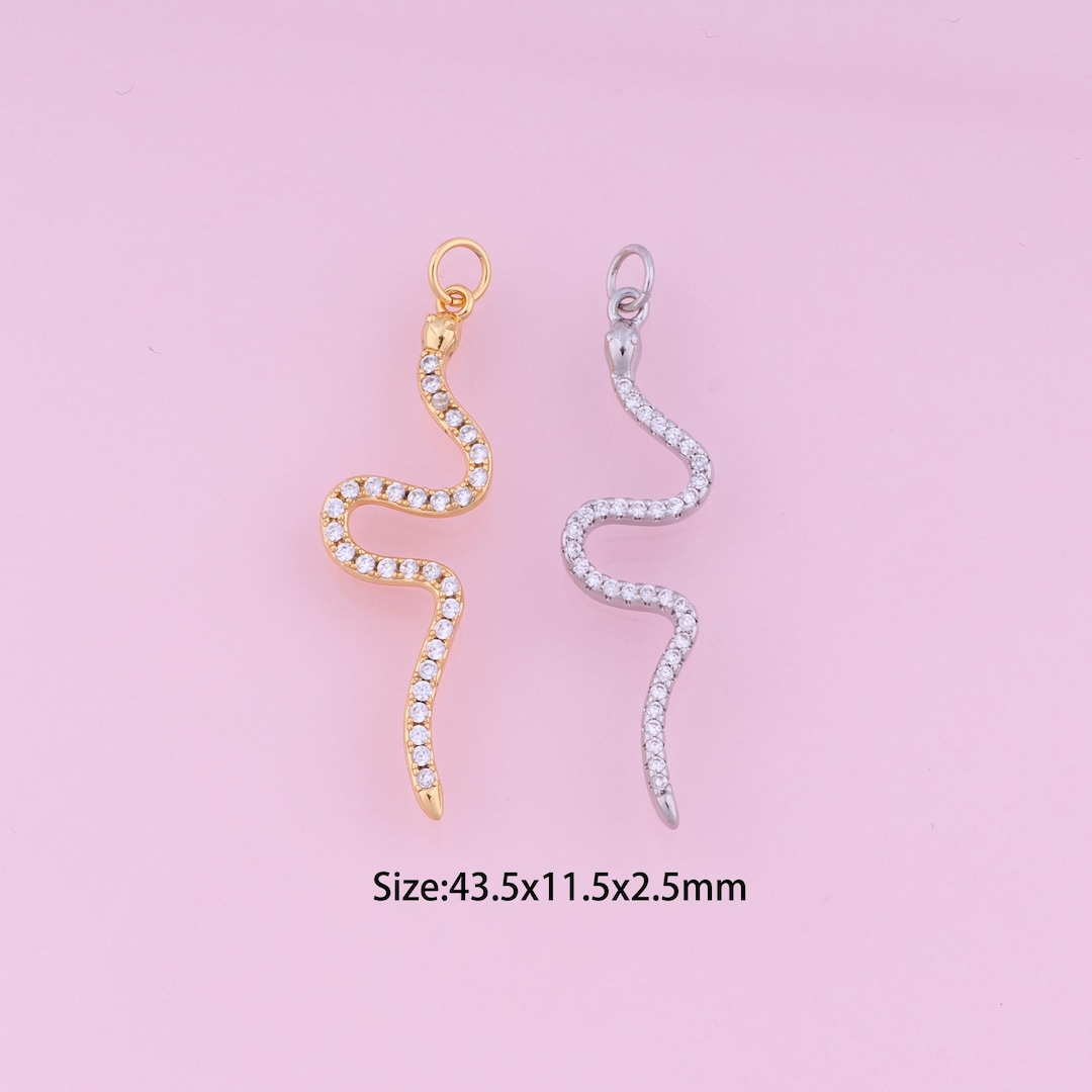 Snake Pendant,18k Gold Filled Animal Charm,cubic Zirconia Snake,animal ...