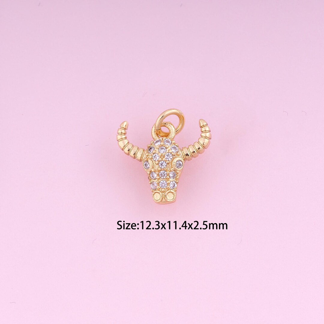 Cow Head Pendant,18k Gold Filled Animal Charm,cubic Zirconia Animal,cow ...