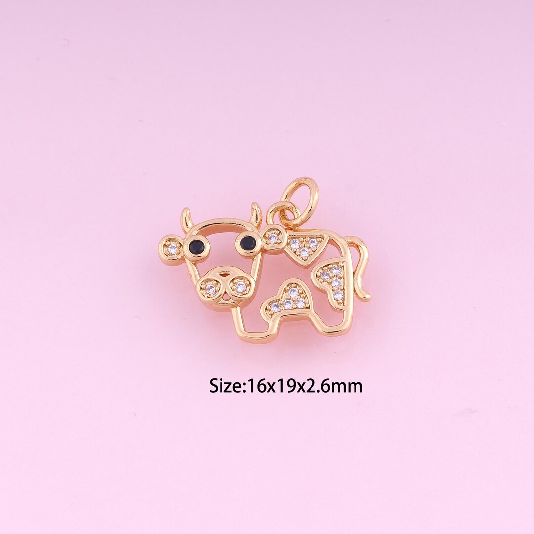 Cow Pendant,18k Gold Filled Cow Charm,cubic Zirconia Cow ,cow Charms ...