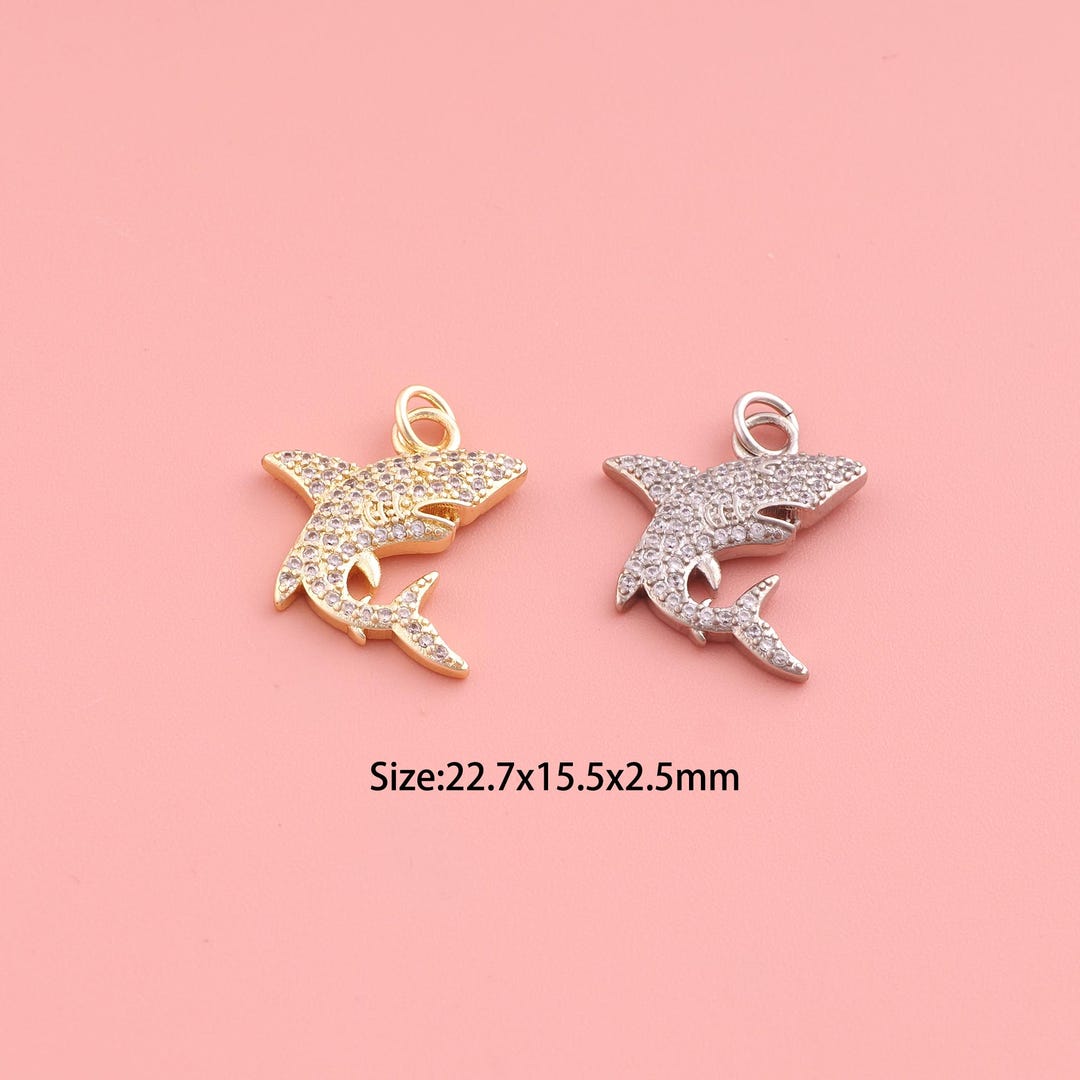 Shark Pendant,18k Gold Filled Marine Life Charm,cubic Zirconia Shark ...