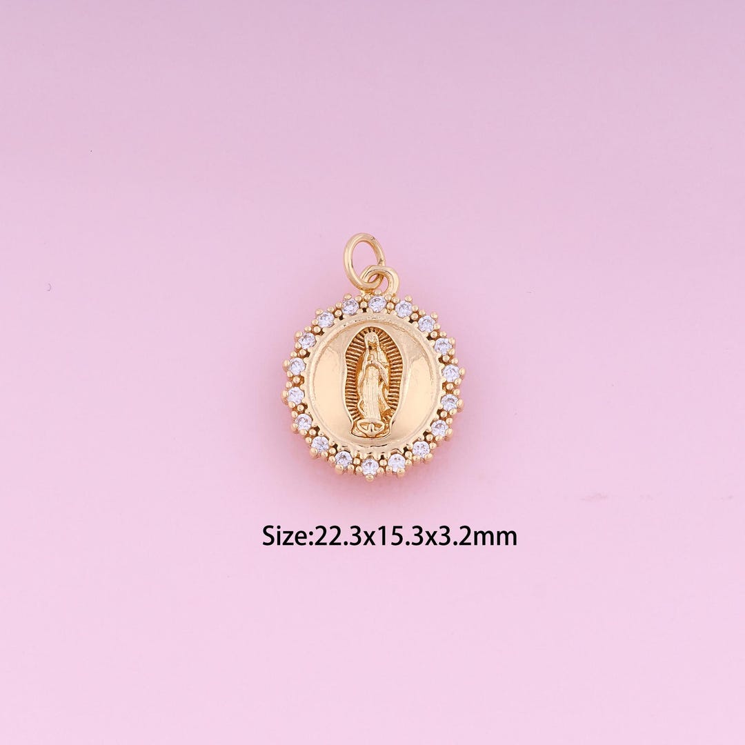 Virgin Mary Pendant,18k Gold Filled Religious Charm,cubic Zirconia ...
