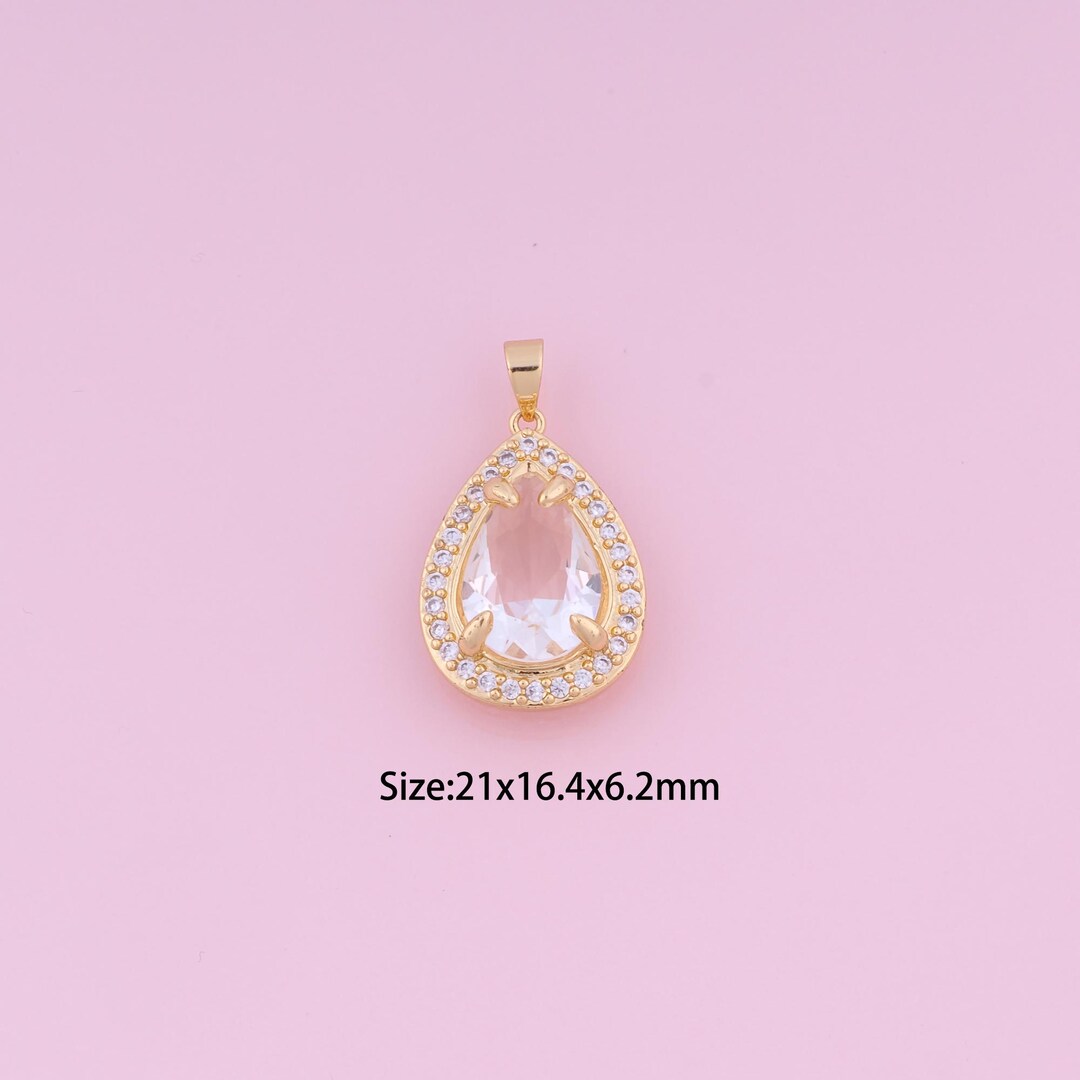 Water Drop Pendant,18k Gold Filled Water Drop Charm,cubic Zirconia ...
