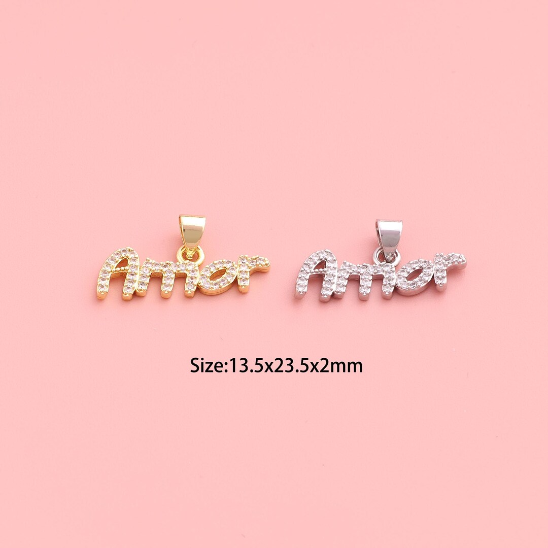 Amor Pendant,18k Gold Filled Letter Charm,cubic Zirconia Amor,letter ...