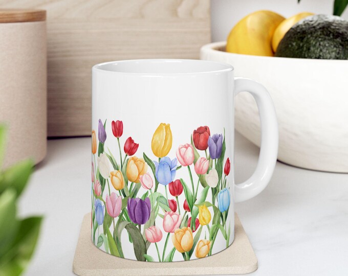 Spring Flowers Mug Tulip Lilac Cup Flower Field Coffee Mug Spring Field ...