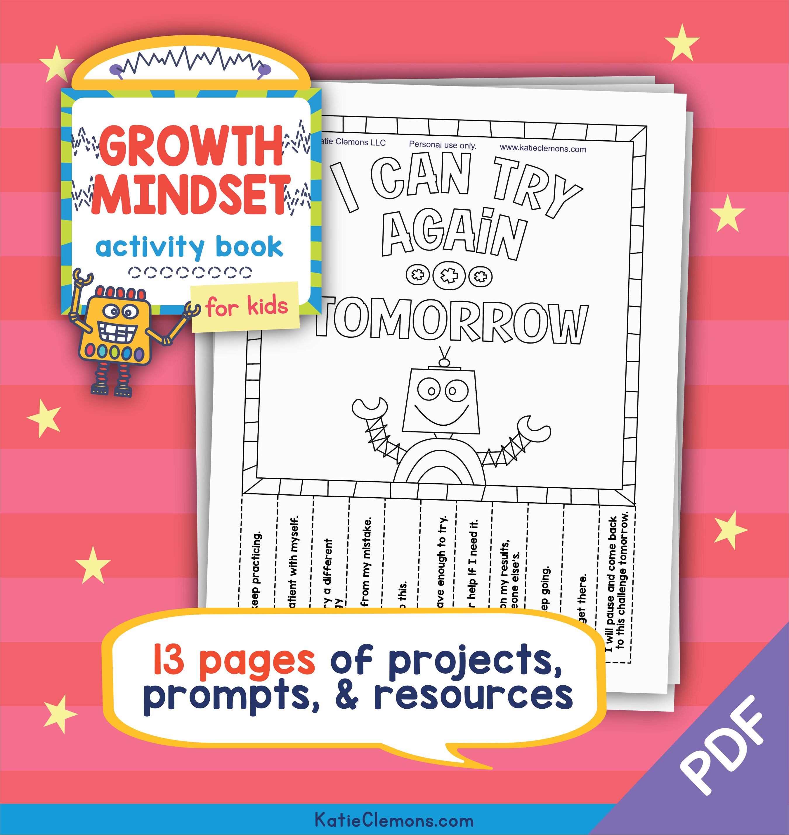 Robot Growth Mindset Printable Activity Book for Kids Mindful Journal ...