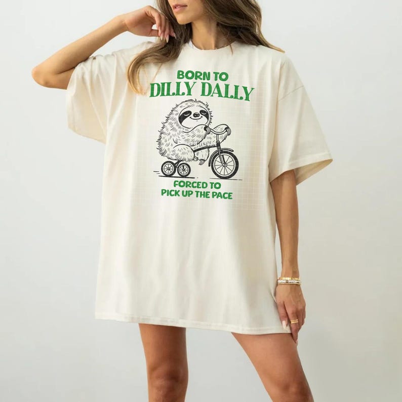 Funny Sloth on Bike PNG: Dilly Dally Quote T-shirt Design (digital ...