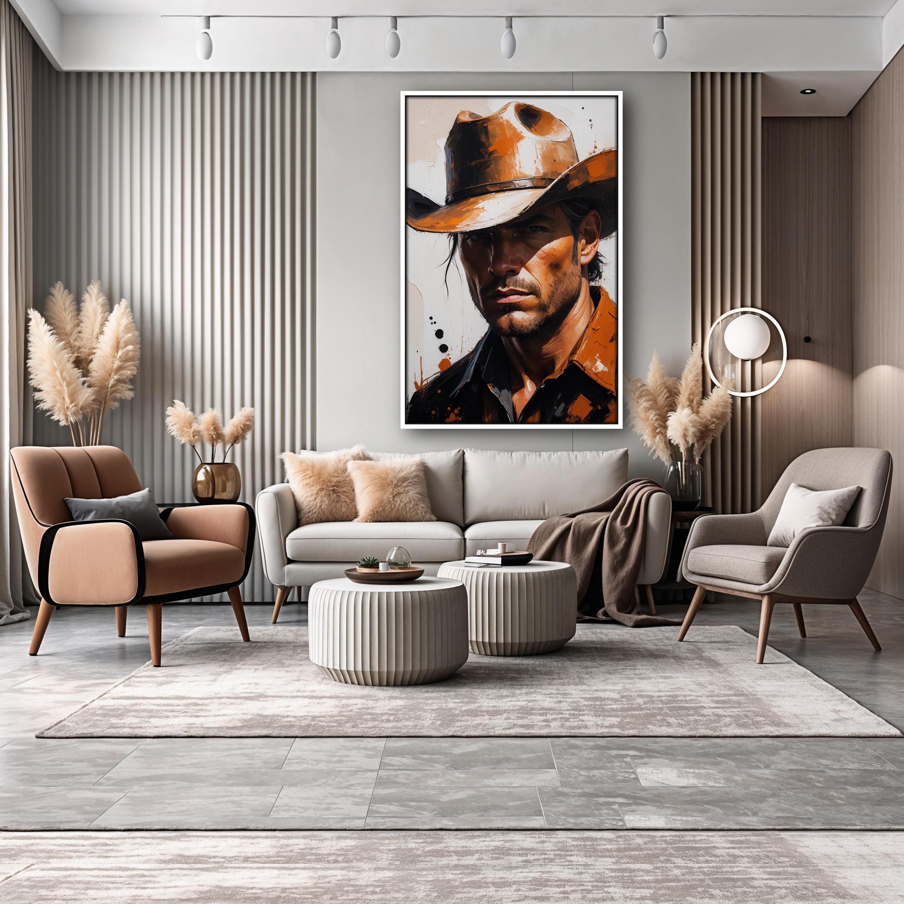 Cowboy Portrait Canvas | Rustic Western Wall Art | Gritty Modern Cowboy ...
