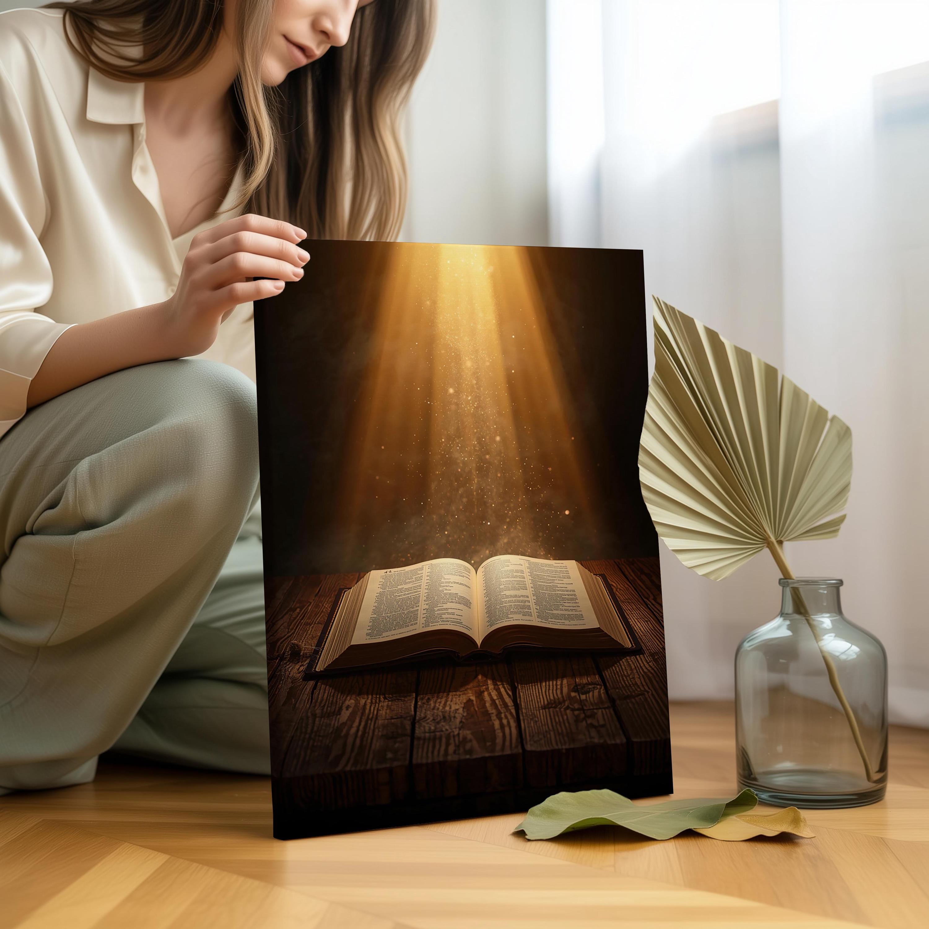 Open Bible Christian Art | Faith Canvas Wall Art Poster | Glowing ...