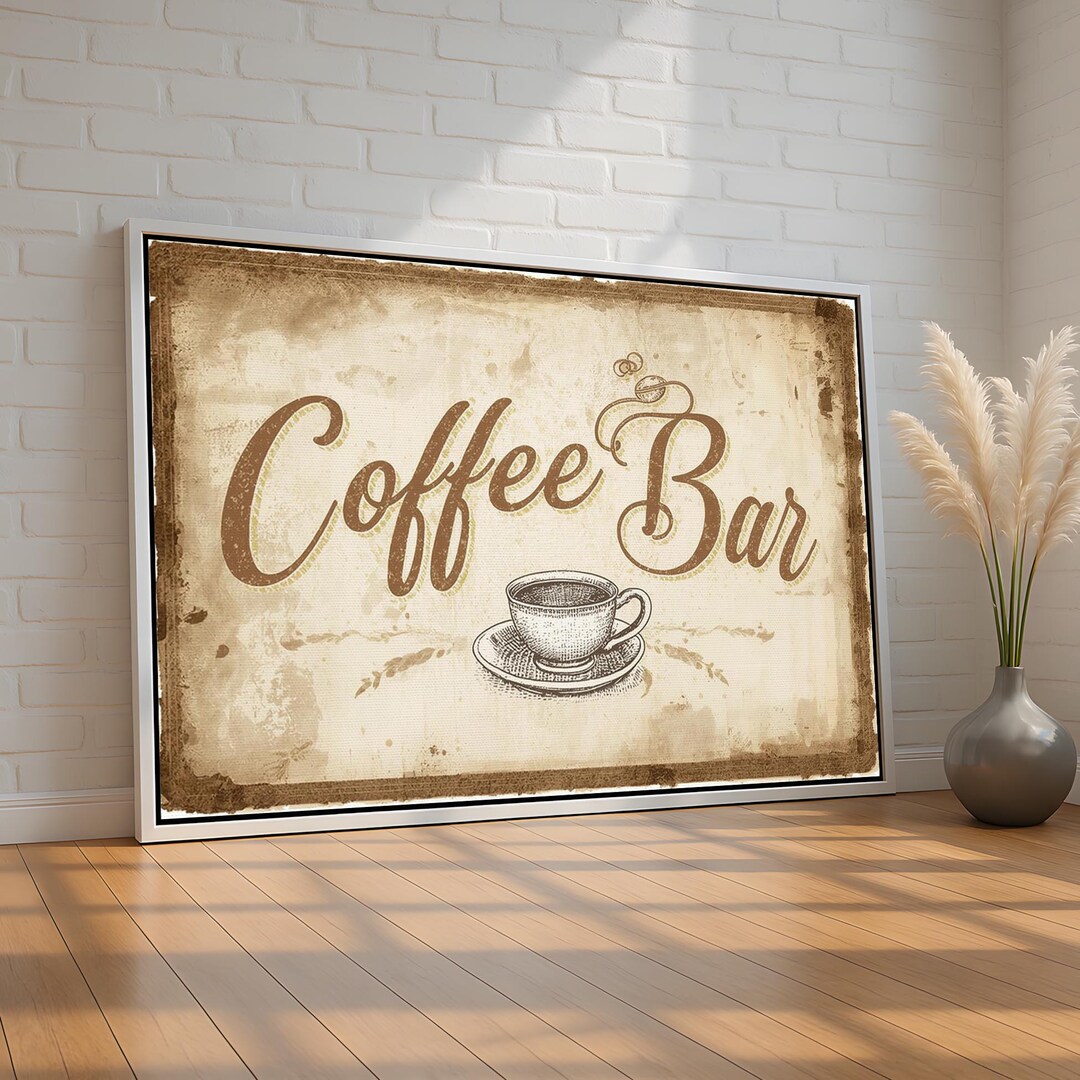 Vintage Coffee Bar Sign Canvas | Rustic Farmhouse Kitchen Decor ...