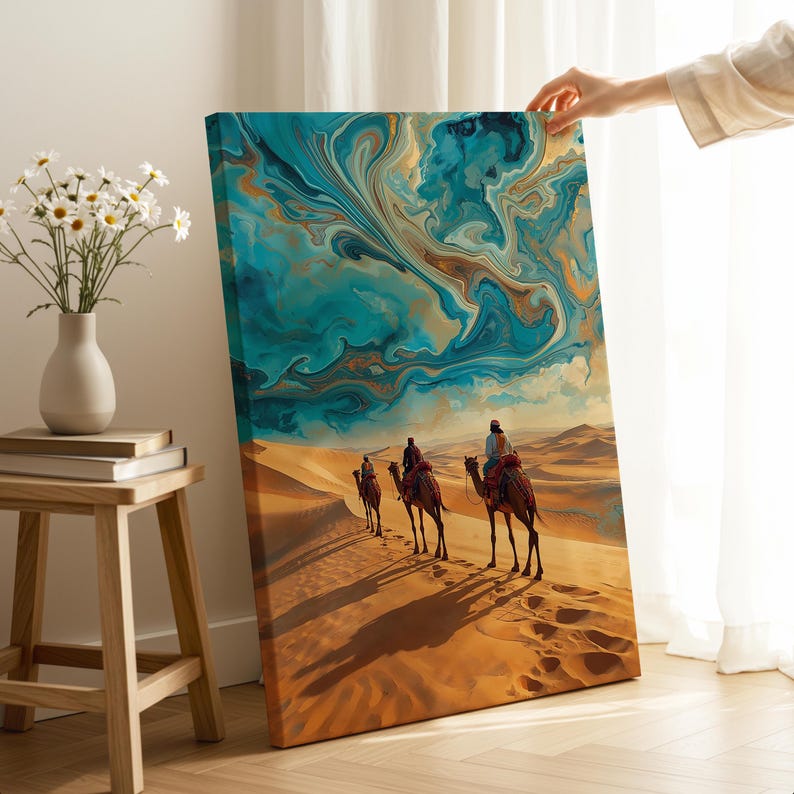 Camel Caravan Desert Canvas Wall Art | Majestic Sahara Landscape ...