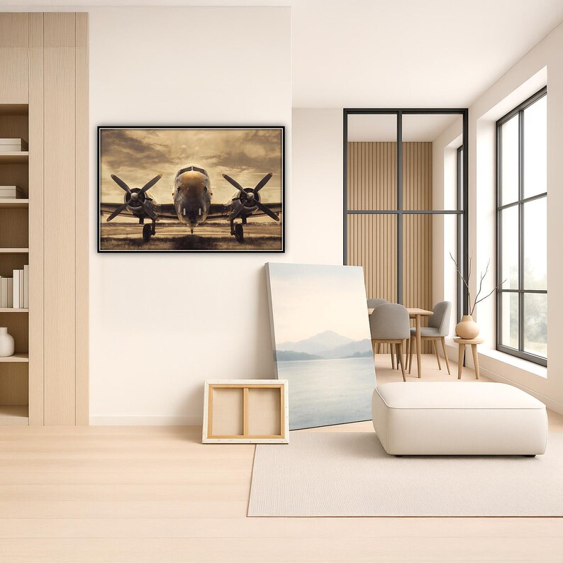 Vintage Military Airplane Canvas Wall Art | Retro Propeller Aircraft ...