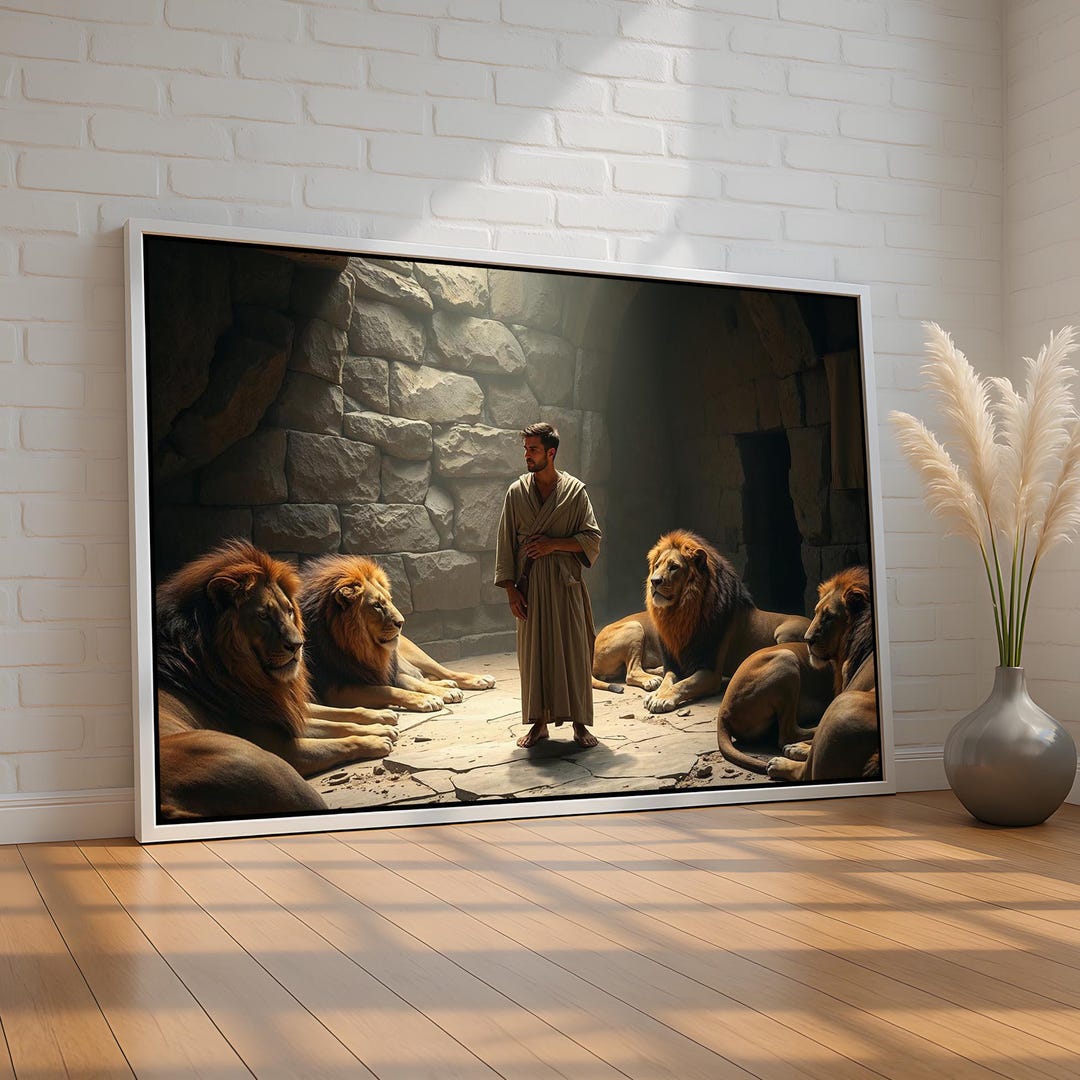 Daniel in the Lions’ Den Wall Art | Biblical Christian Canvas Print ...