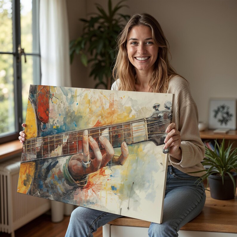 Guitar Canvas Wall Art | Expressive Musician Hand Painting | Artistic ...