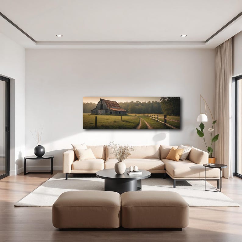 Rustic Barn & Country Road Wall Art | Panoramic Farmhouse Landscape ...