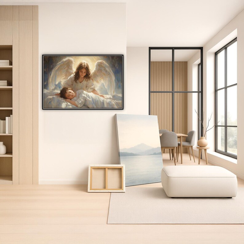 Guardian Angel Watching Over Child Canvas Wall Art | Comforting ...