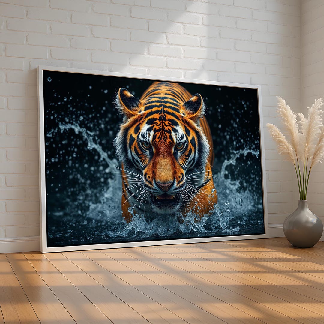 Powerful Tiger Wall Art | Wild Animal Canvas & Poster Print | Bold ...
