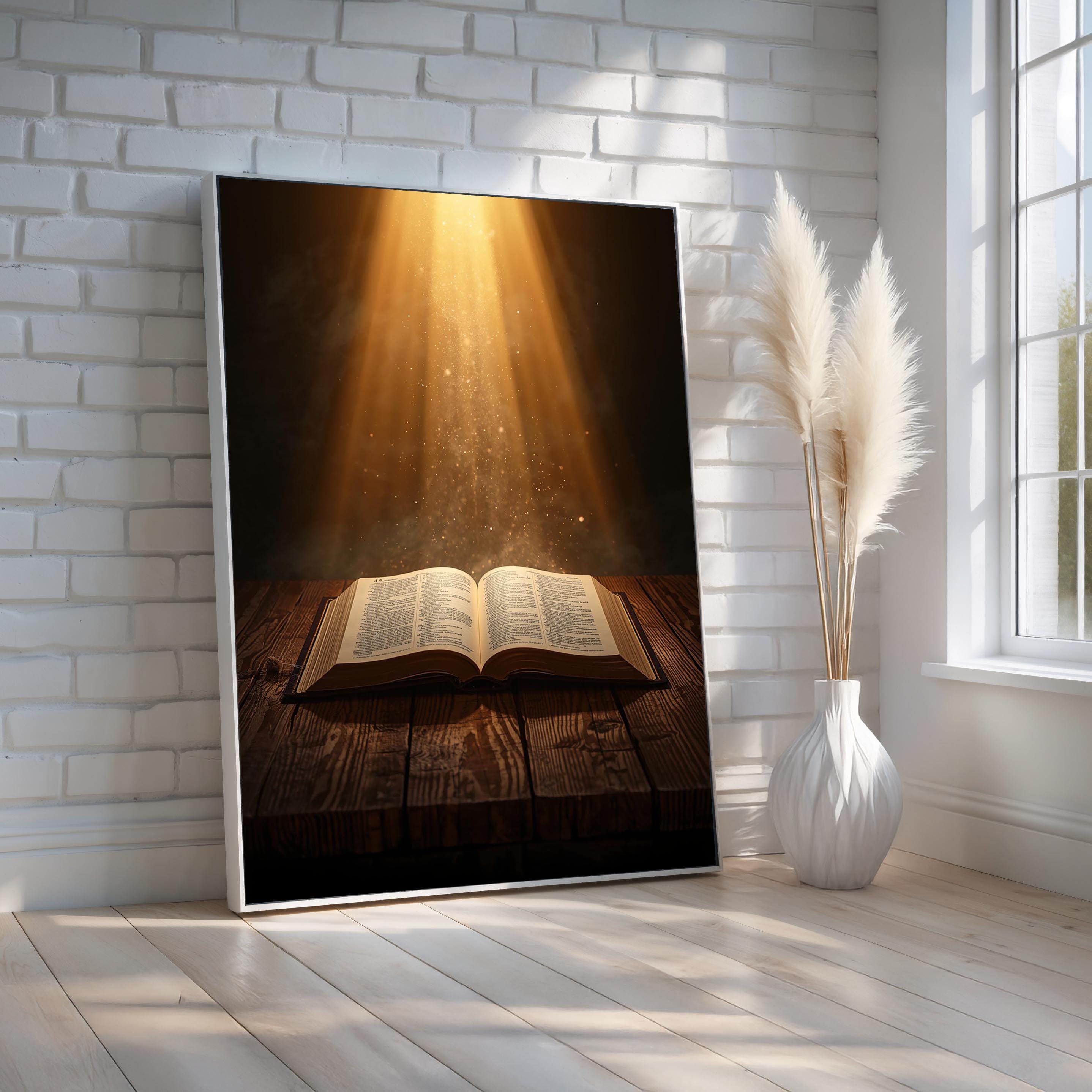 Open Bible Christian Art | Faith Canvas Wall Art Poster | Glowing ...