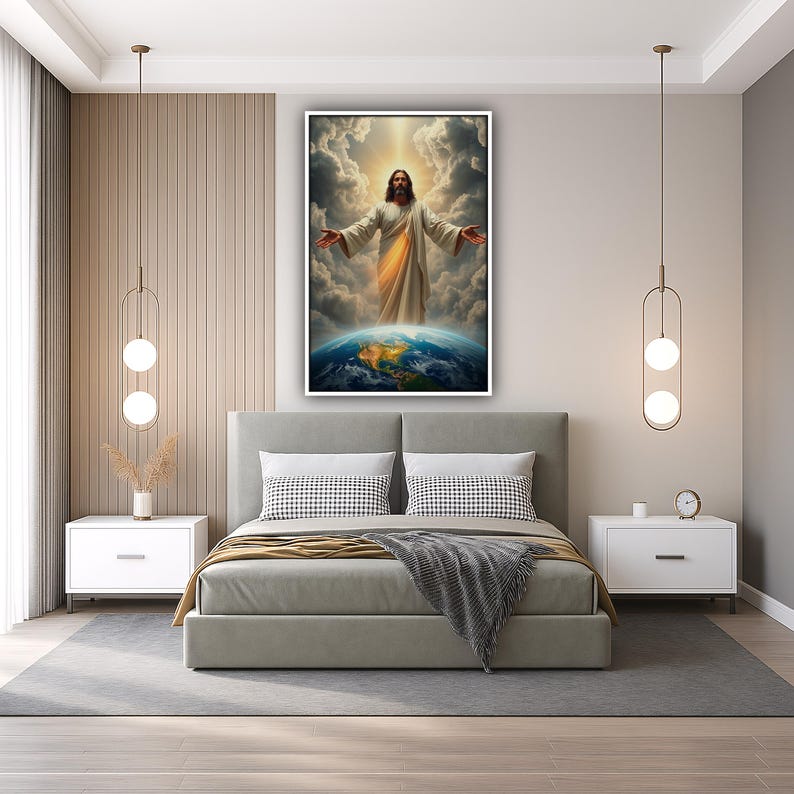 Jesus Over the Earth Wall Art | Ready to Hang Canvas | Christian ...