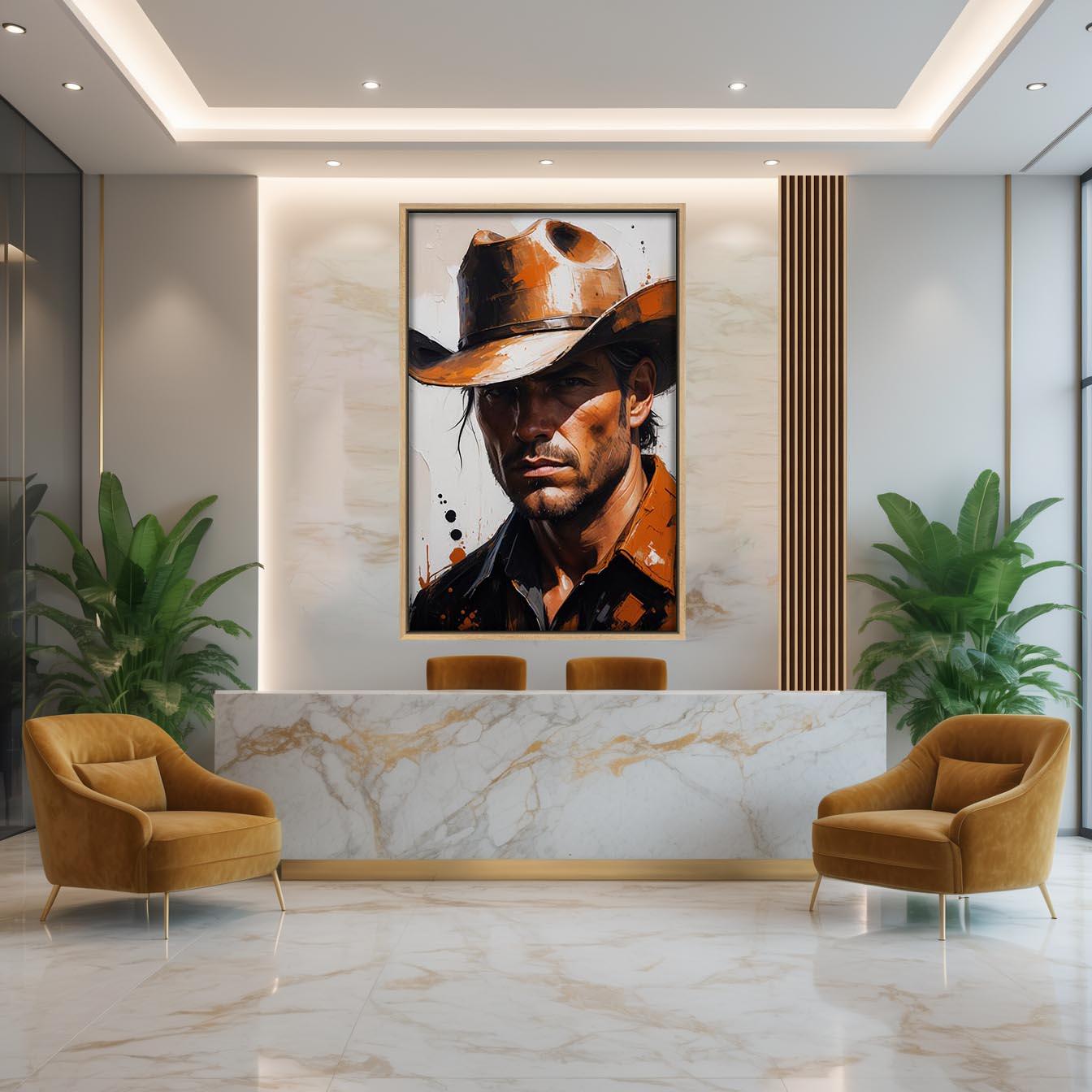 Cowboy Portrait Canvas | Rustic Western Wall Art | Gritty Modern Cowboy ...