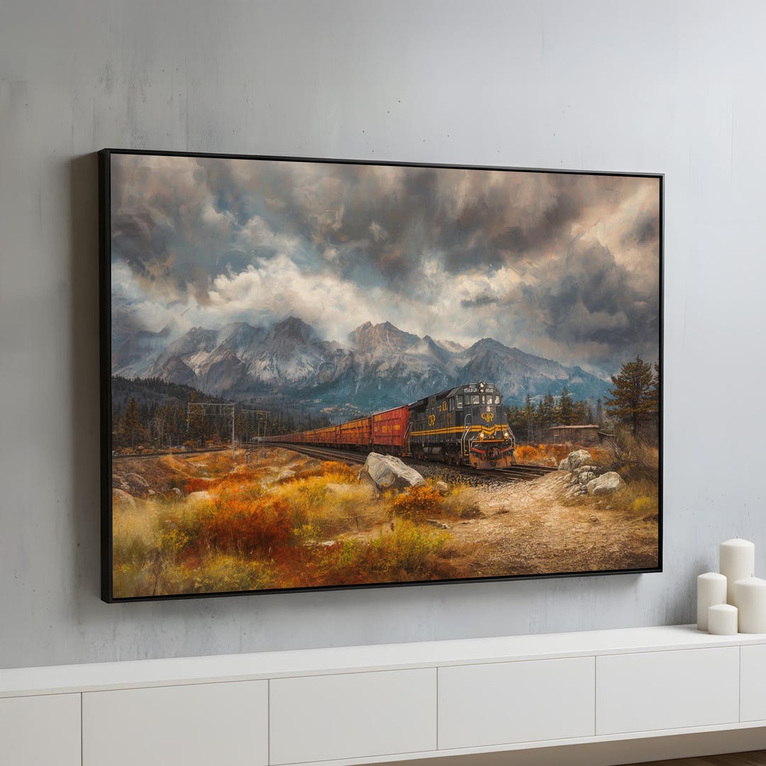 Mountain Train Canvas Wall Art | Powerful Locomotive Landscape Artwork ...