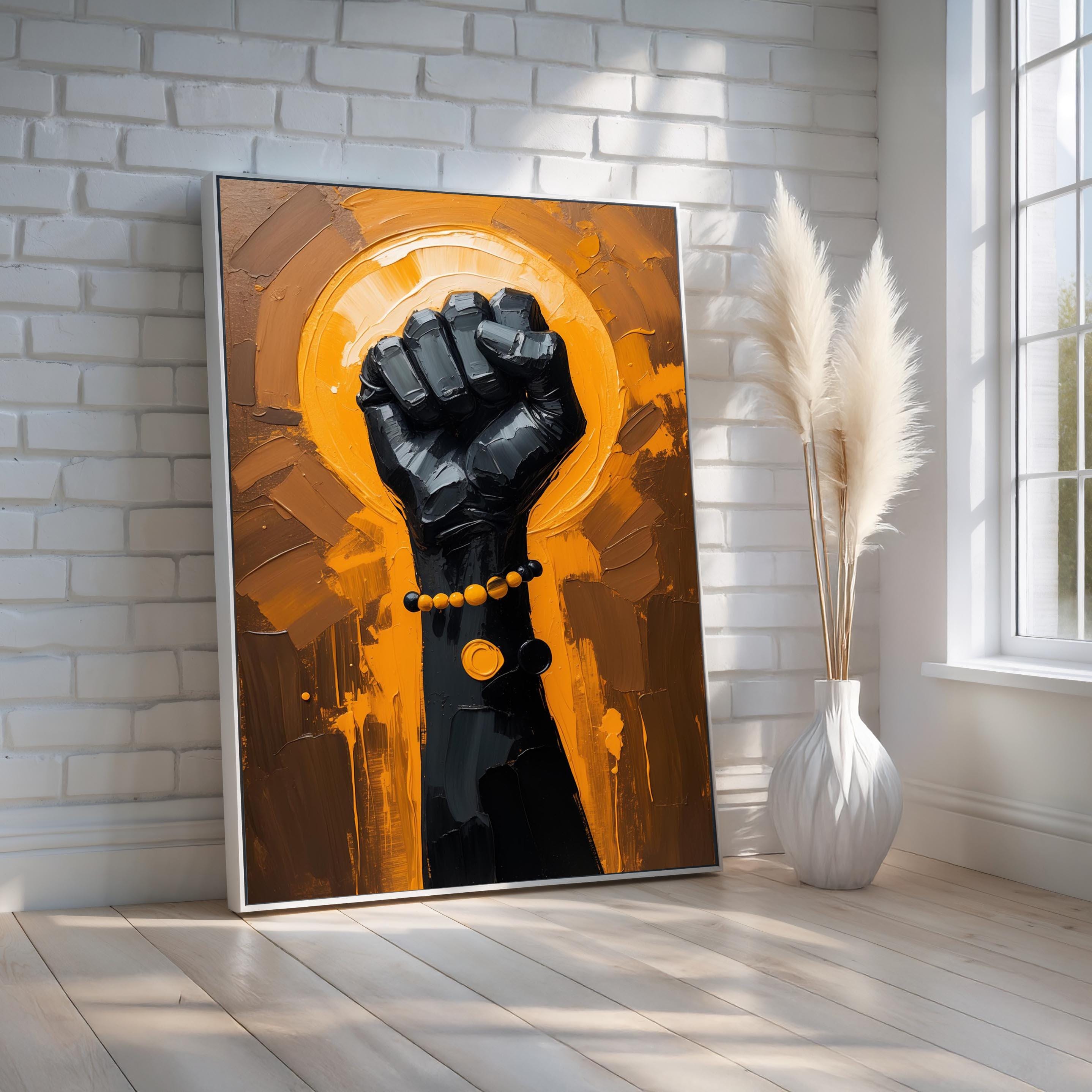 Black Power Fist Wall Art | Bold Afrocentric Painting With Orange ...